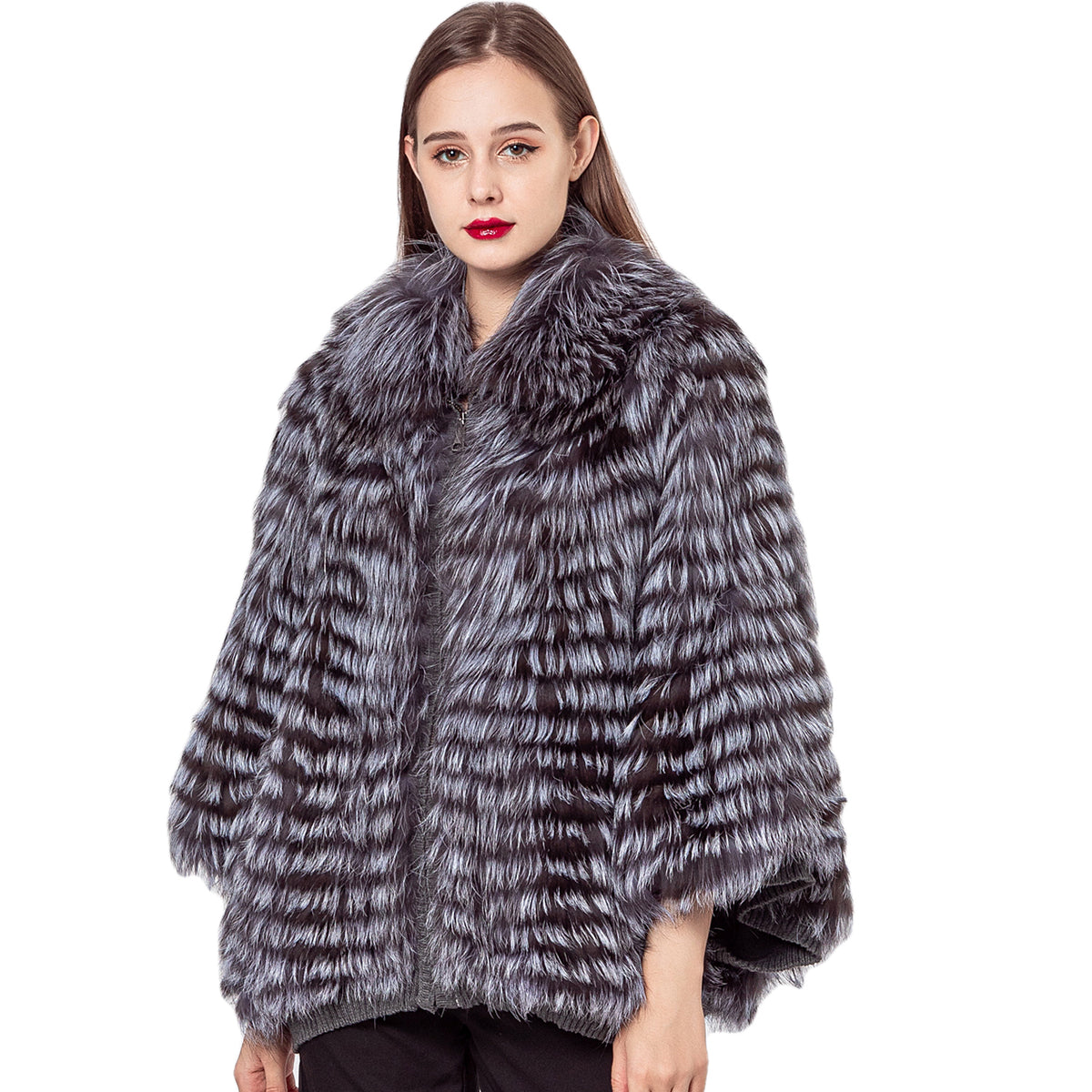 natural silver fox fur shawl cape with cuffs 210727 – LVCOMEFF